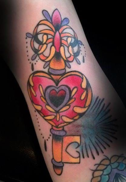Traditional Lock And Key Tattoo