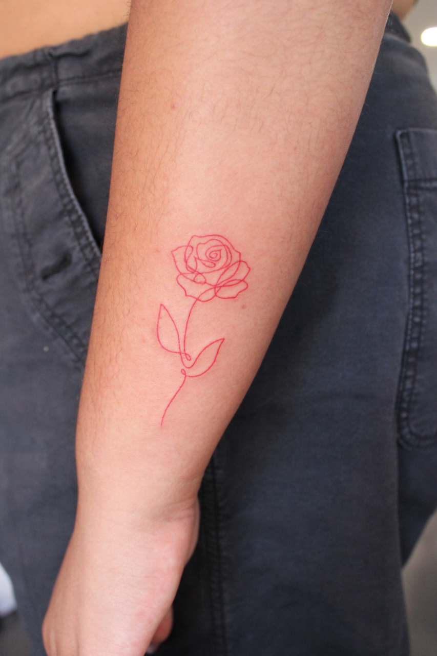 Single Line Red Rose Tattoo • Tattoodo