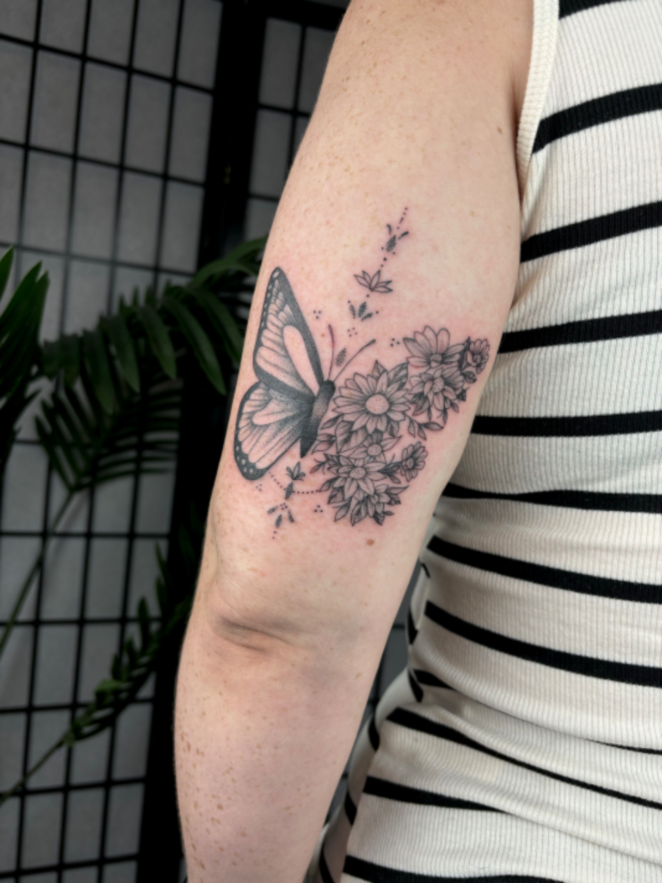 Delicate Butterfly and Floral Blackwork by Alice Hope • Tattoodo