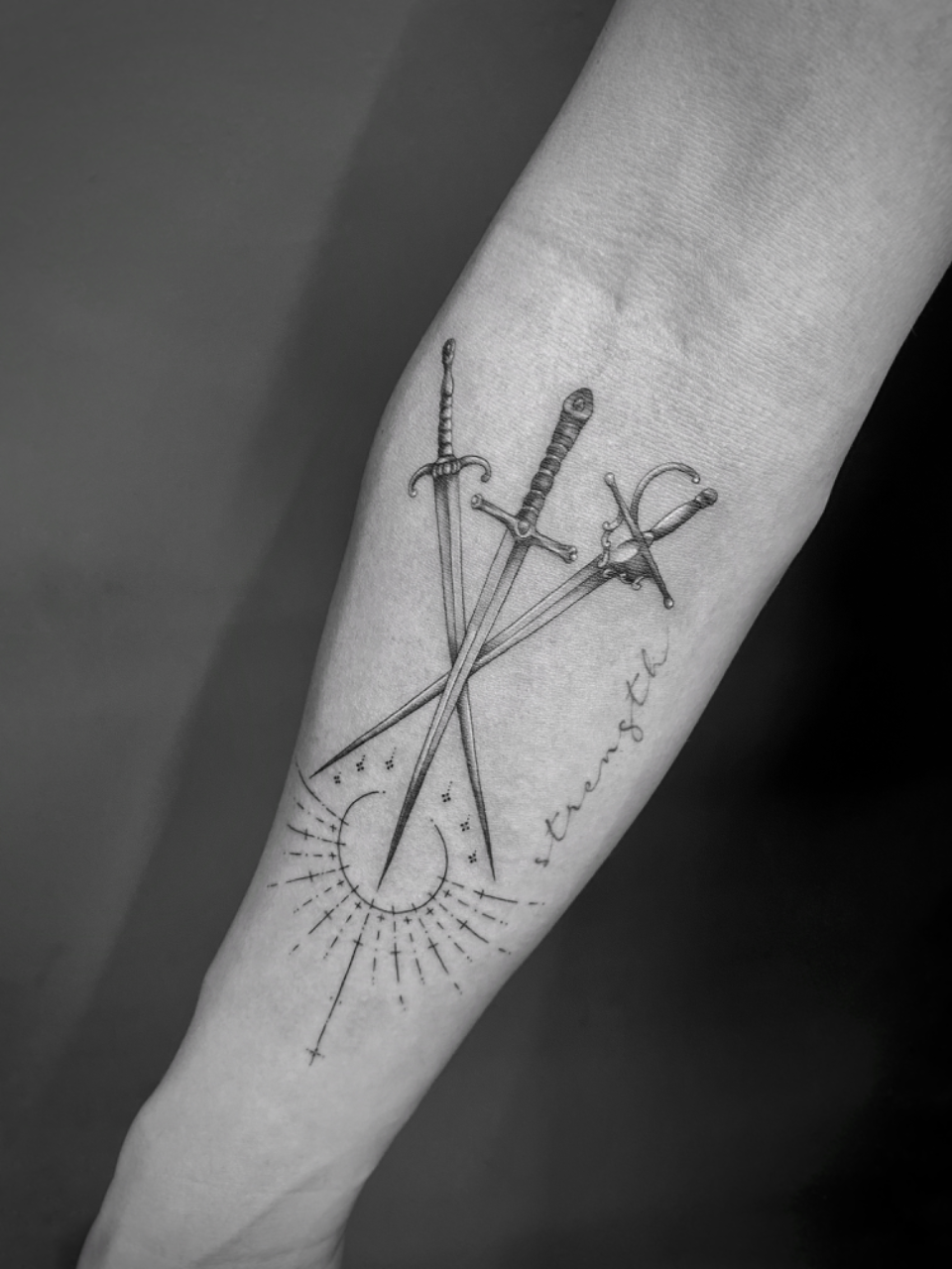 Elegant Geometric Sword Tattoo • Tattoodo