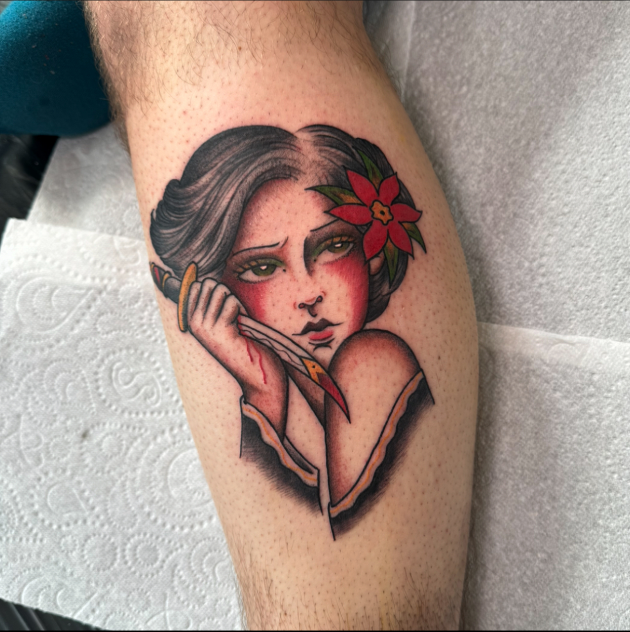 Neo-Traditional Lady Dagger Tattoo • Tattoodo