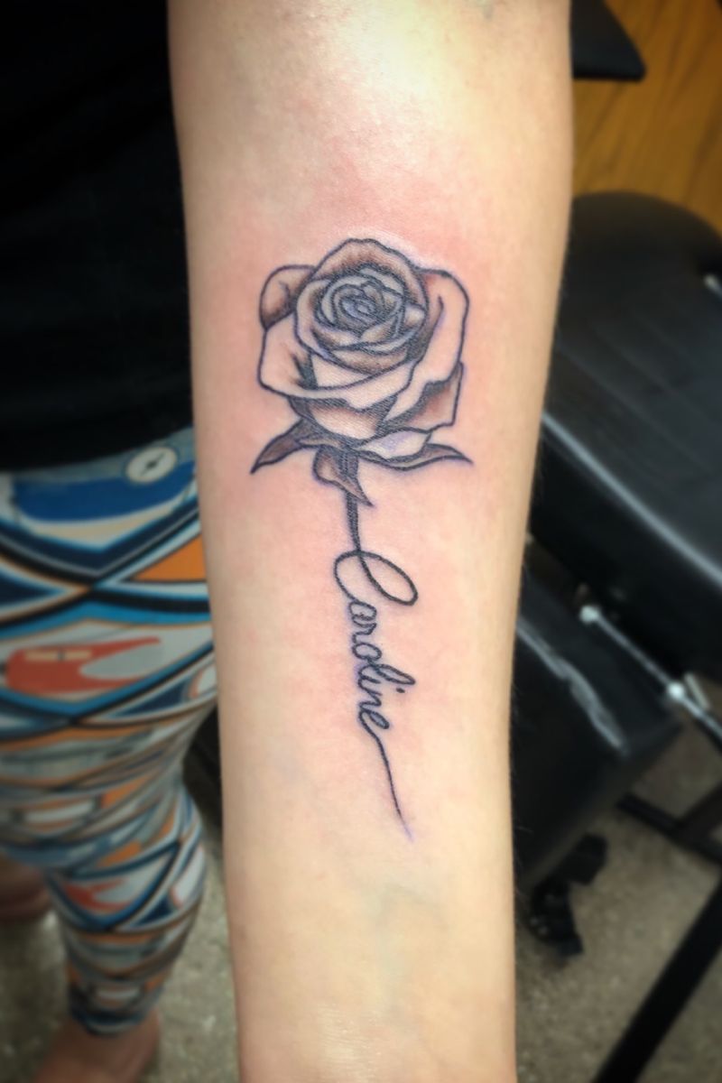 Tattoo uploaded by Todd Simmons • Script Rose / Caroline • Tattoodo