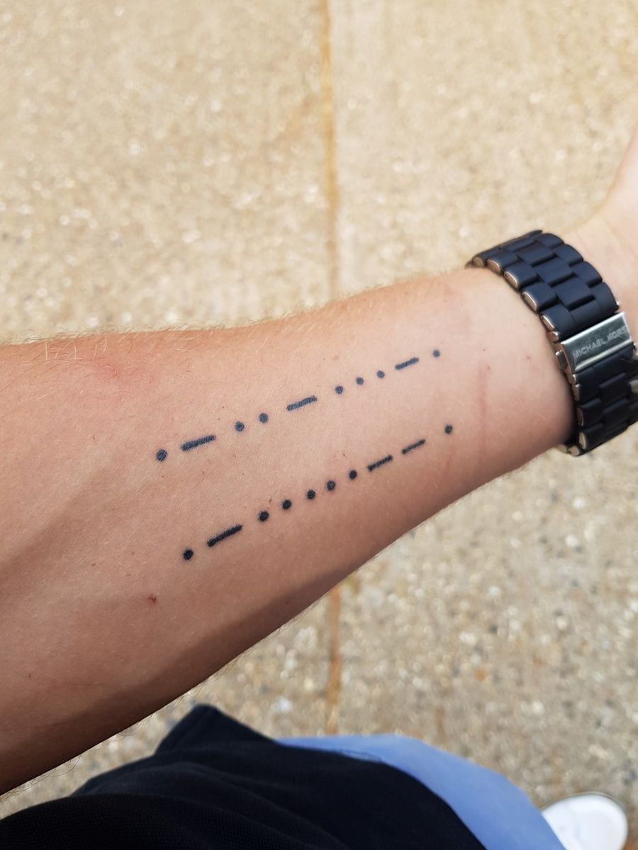 Tattoo uploaded by David Barrett • Children's name in morse code • Tattoodo
