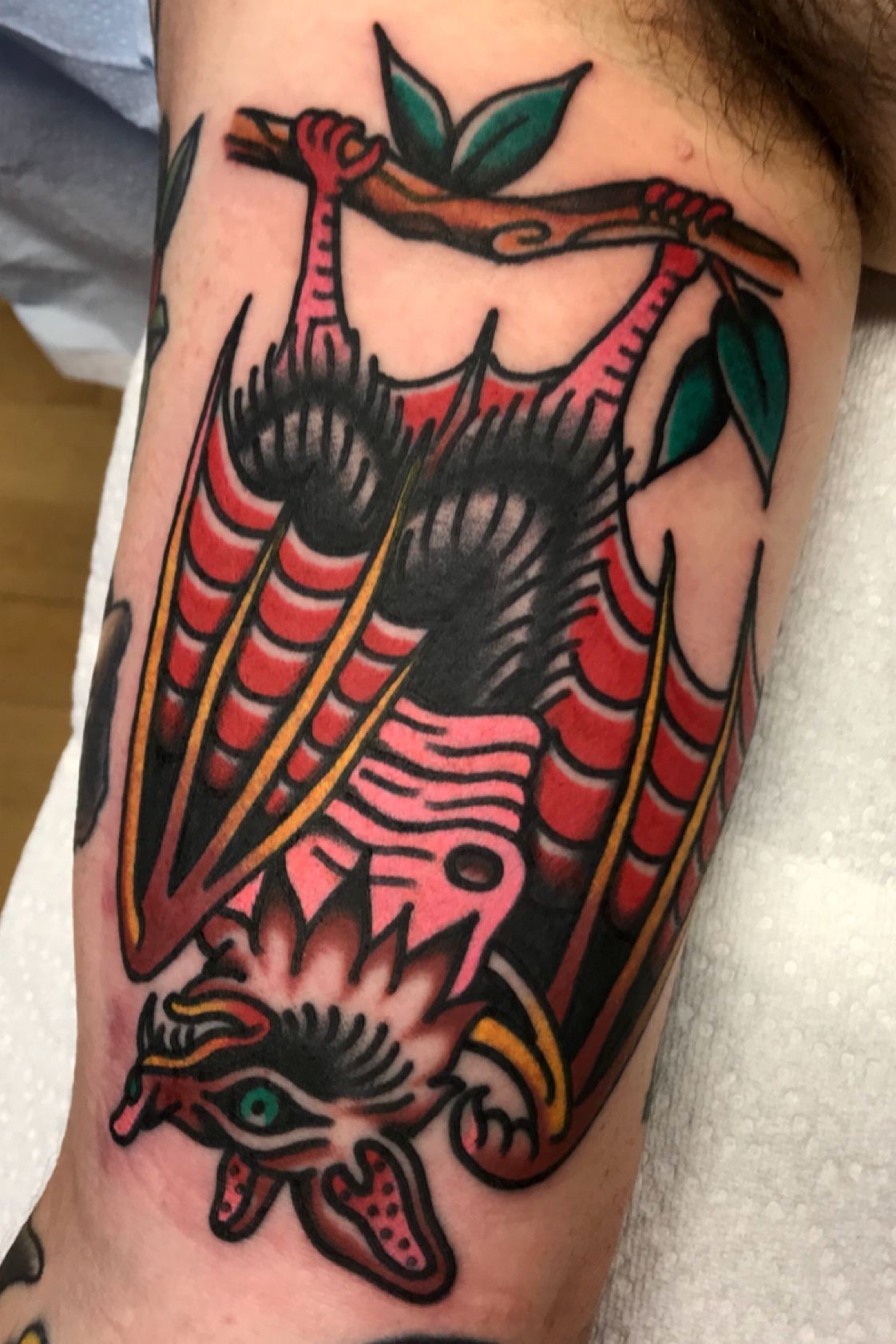 Hanging Bat Tattoo Traditional