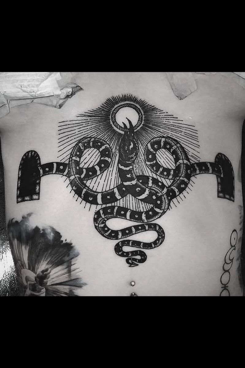 Tattoo uploaded by Caza Steele • King of Snakes inspired sternum piece ...
