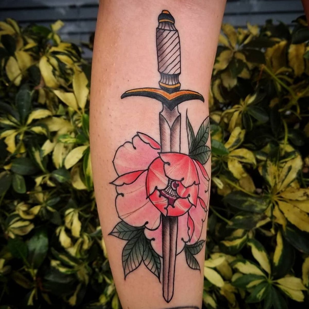 Tattoo uploaded by Michael Miller • Color neo traditional dagger and ...