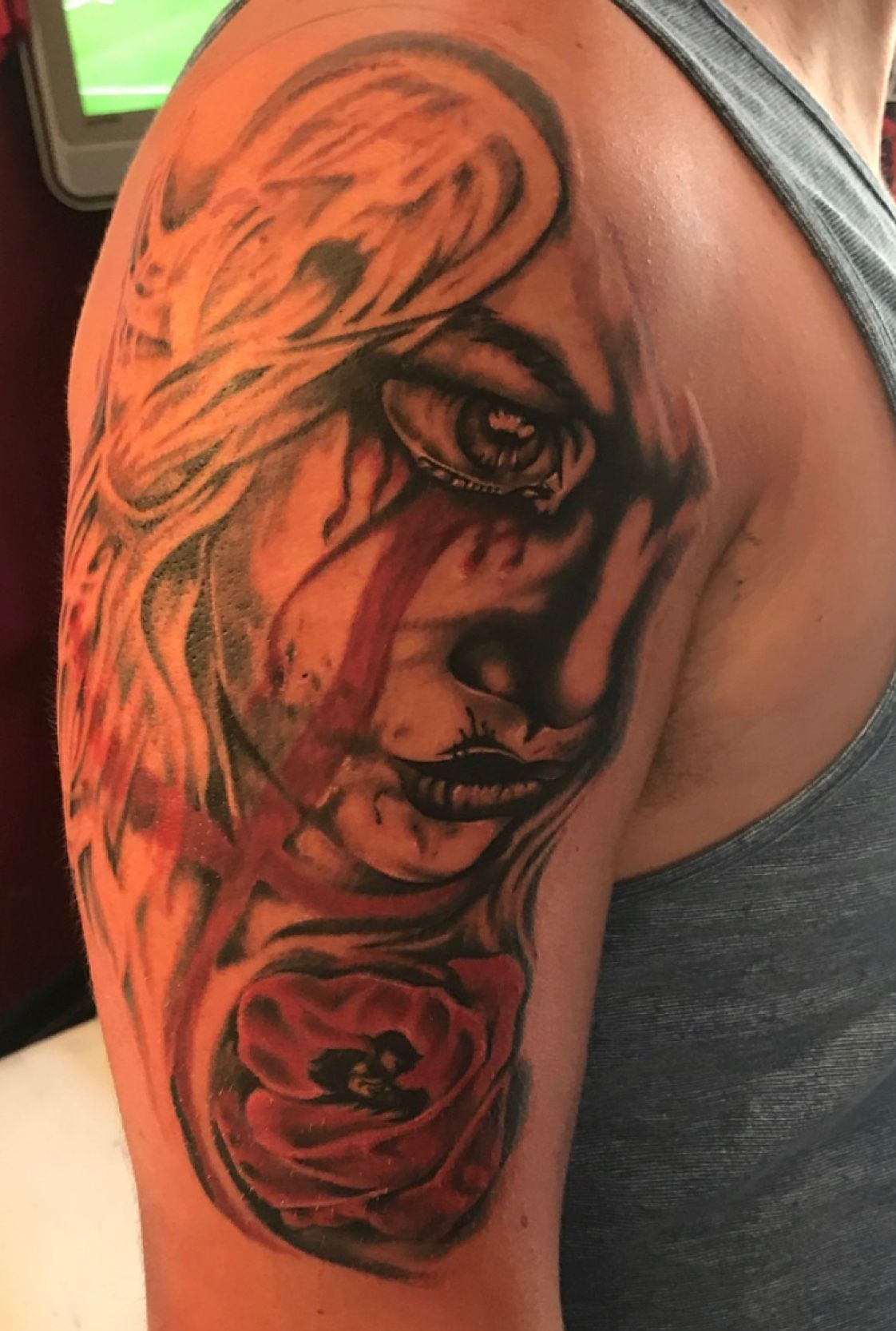Virgin mary crying blood tattoo | Orangetattooshop.com