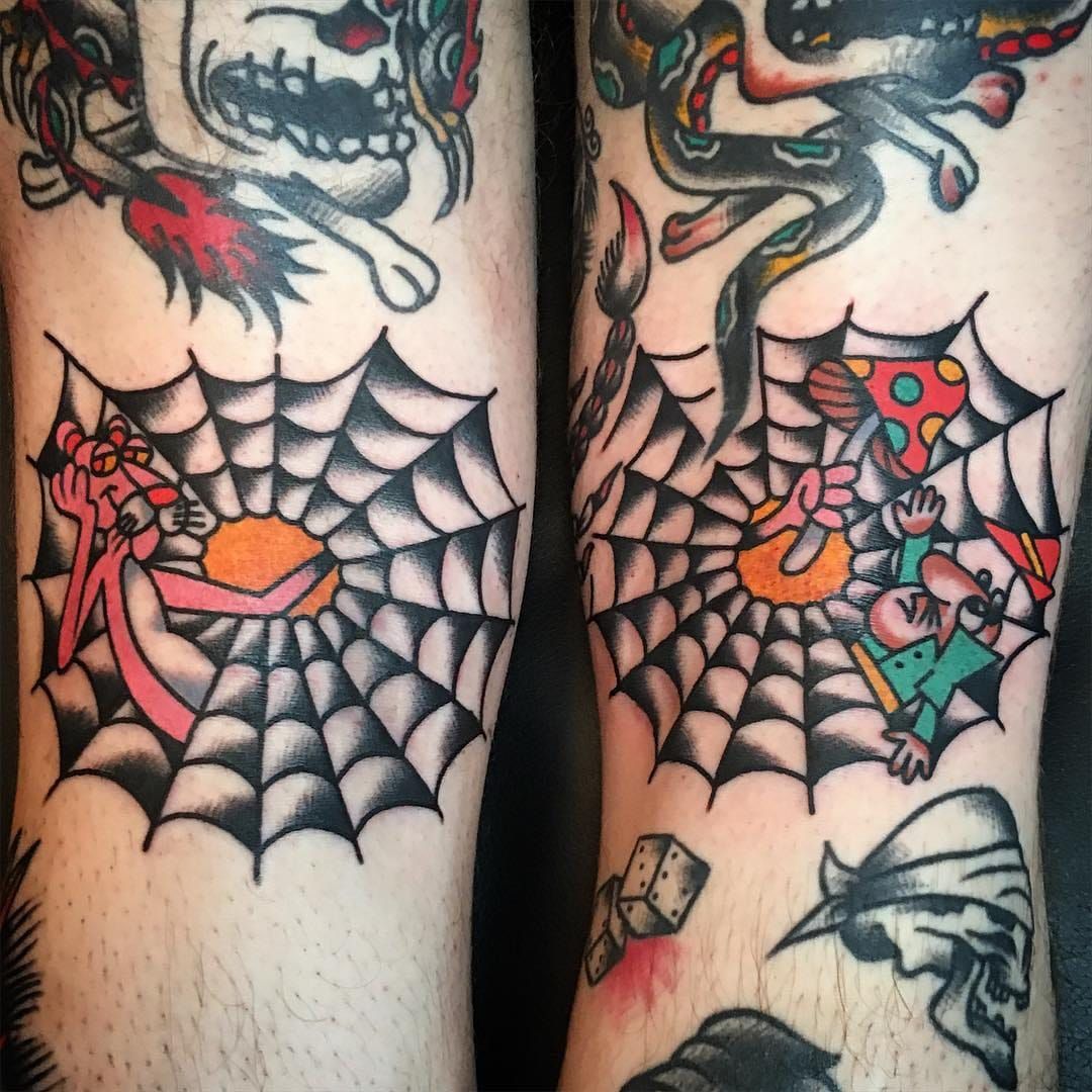 Traditional Spider Web Tattoo Elbow