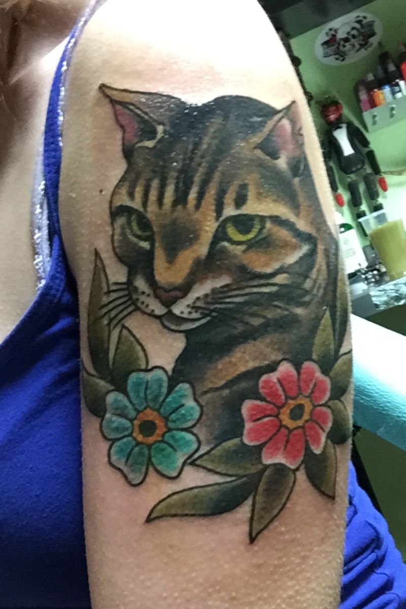 Tattoo uploaded by Stephanie Plaisance • Tradtional style cat portrait ...