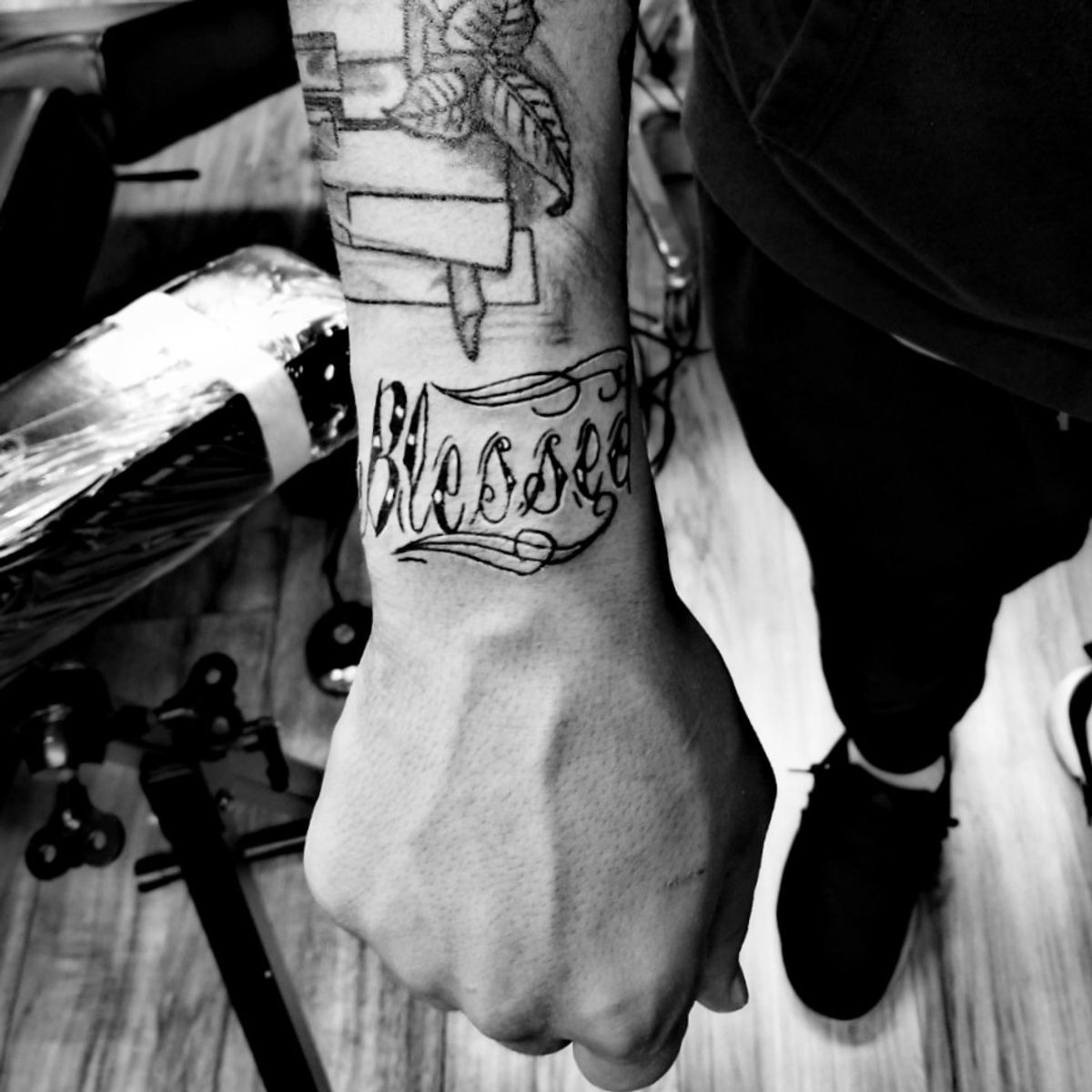 Tattoo uploaded by Katt Franich • "Blessed" script Dynamic ink • Tattoodo