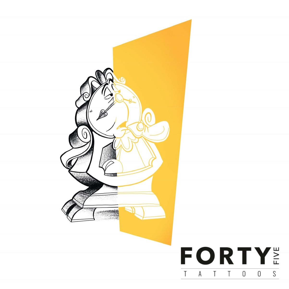 Tattoo uploaded by Colt Obst • Cogsworth - Dotwork design from Disneys ...