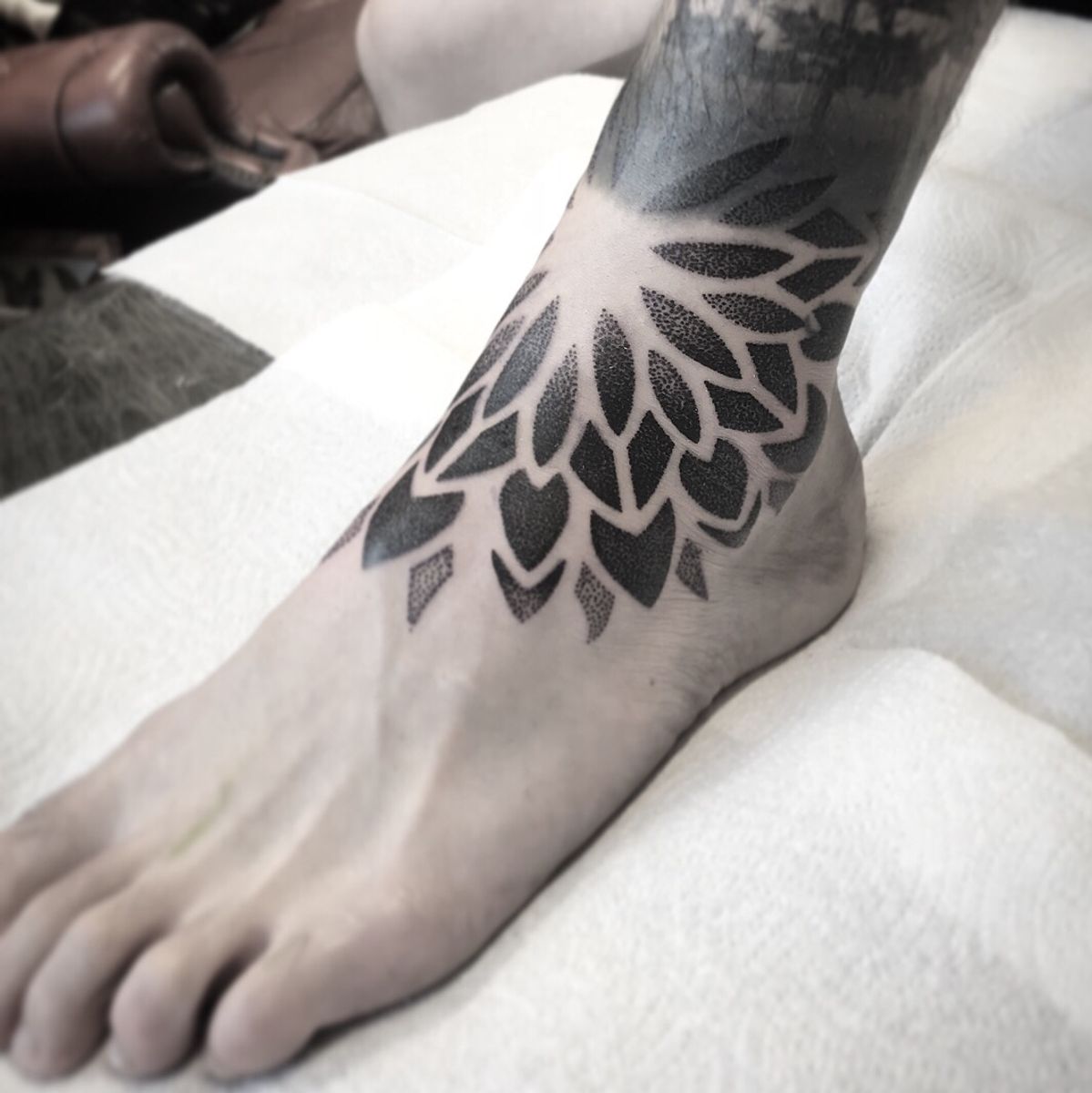 Tattoo uploaded by Tomm Birch • Dotwork geometric foot mandala • Tattoodo