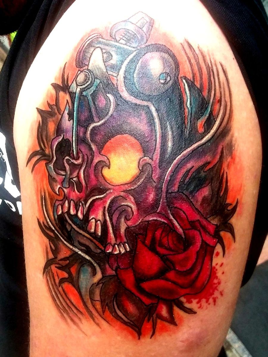 Tattoo uploaded by Steve Morgan Daley • Skull Rose Tattoo Machine ...