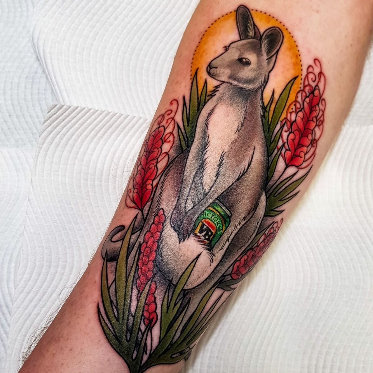 Tattoo uploaded by Drea Darling • Kangaroo with VB beer can in pouch ...
