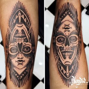 Tattoo uploaded by Blondie Tattoo Studio • Lady skull/ traditional 💀 ...