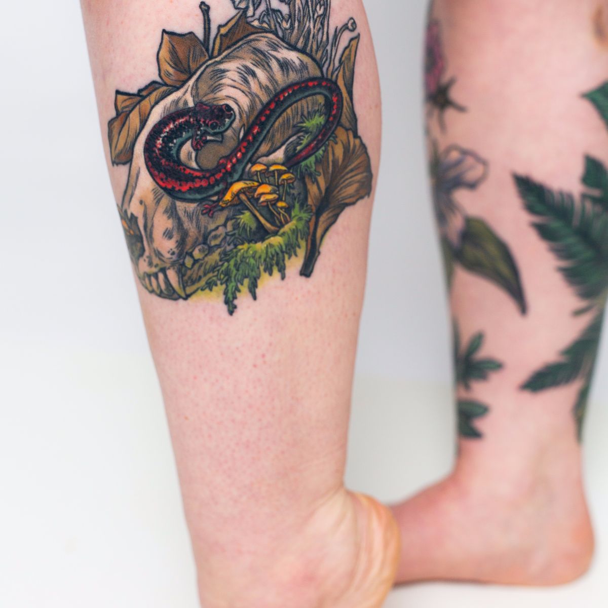 Tattoo uploaded by D'Lacie Jeanne • Skull and decay lower leg photo by ...