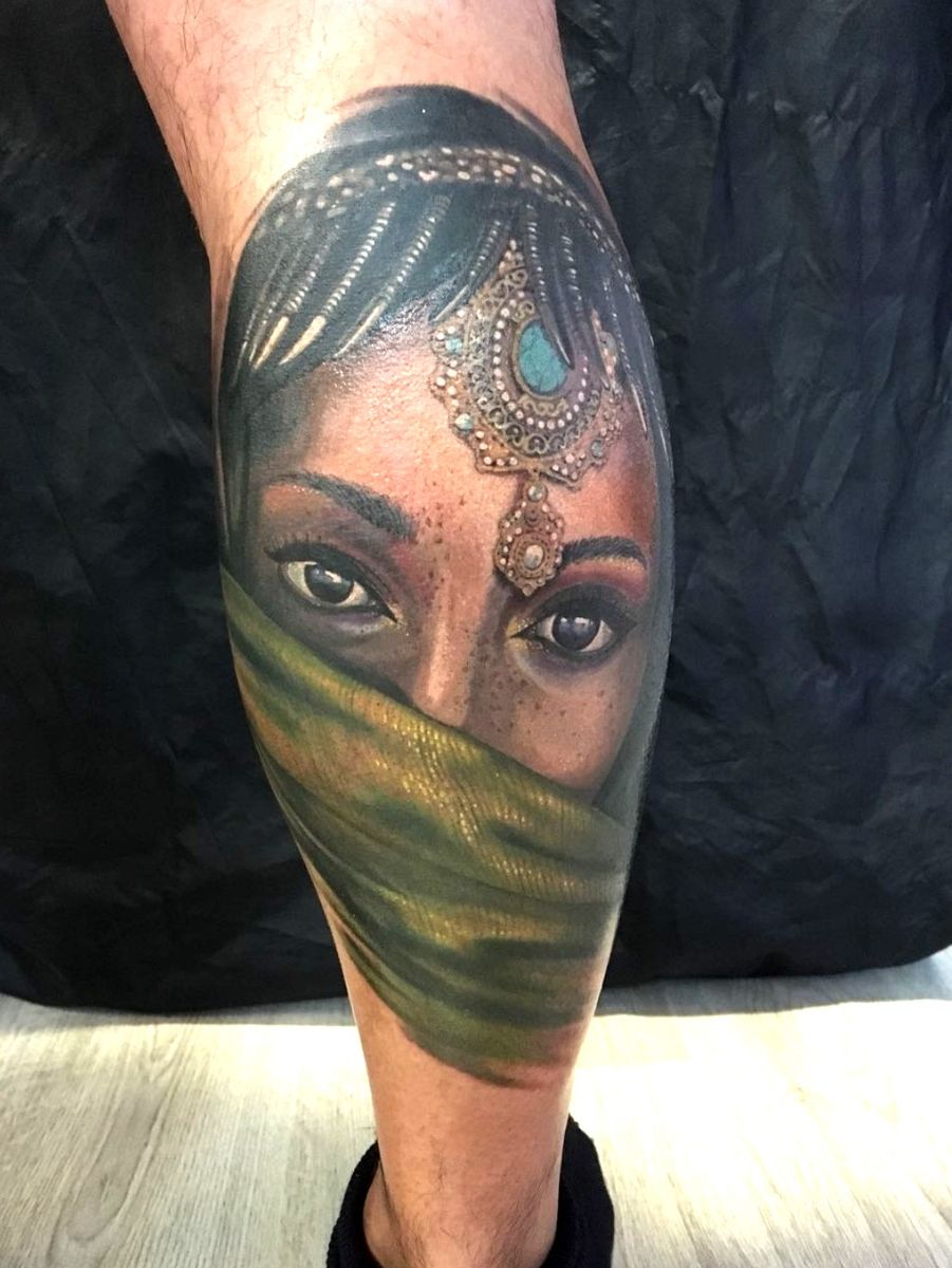 Tattoo uploaded by percy tat2holics • Portrait on the calf. Eyes of my ...