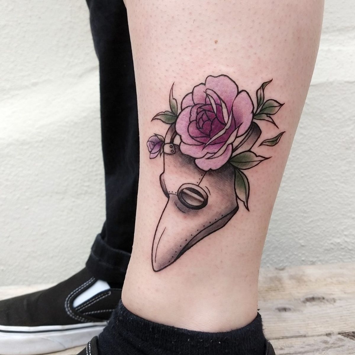 Tattoo uploaded by Sara MacGregor • Plague mask with rose, lower left ...