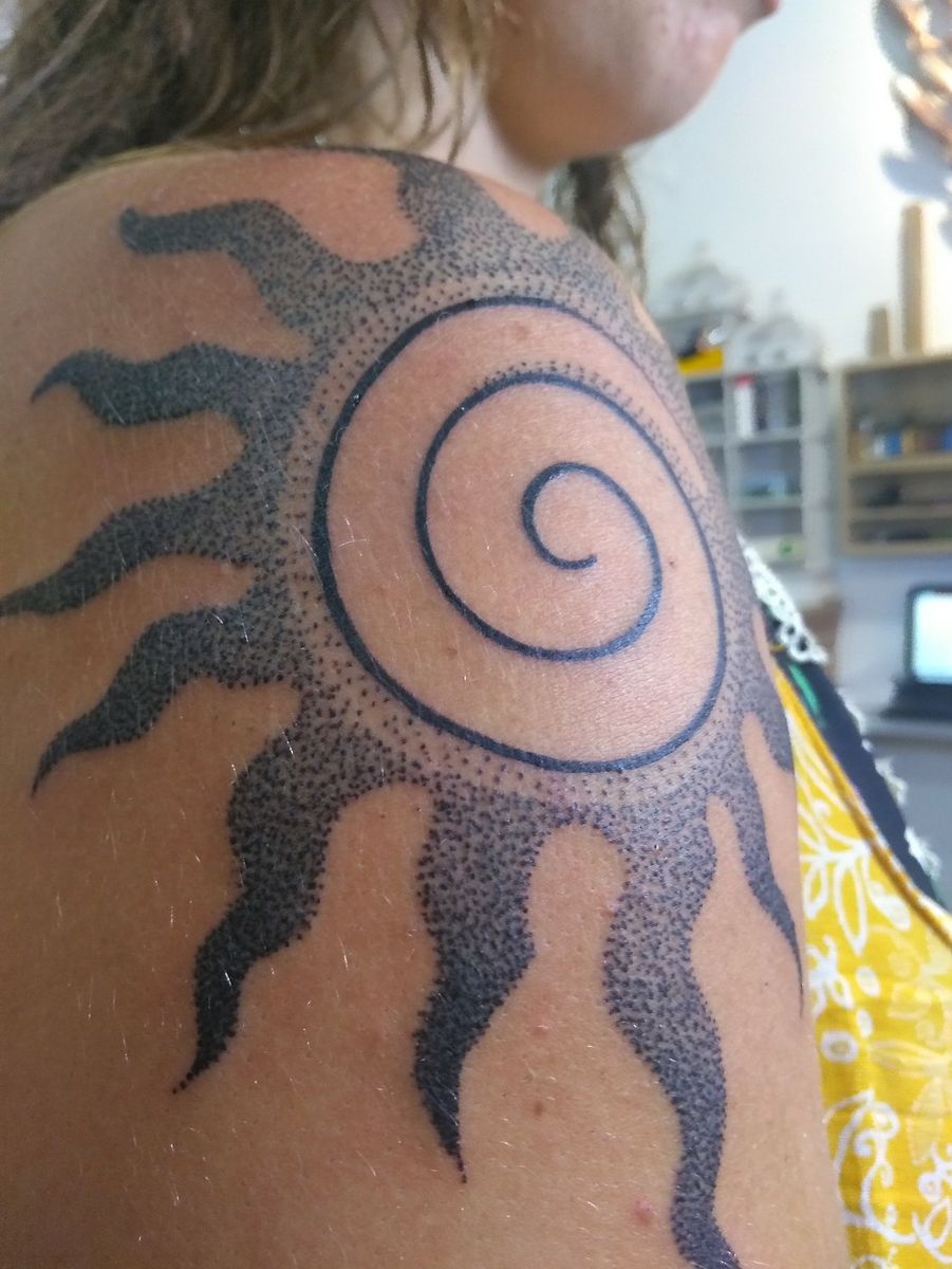 Tattoo uploaded by Brother Tattoo Indonesia • Dot Work Sun • Tattoodo