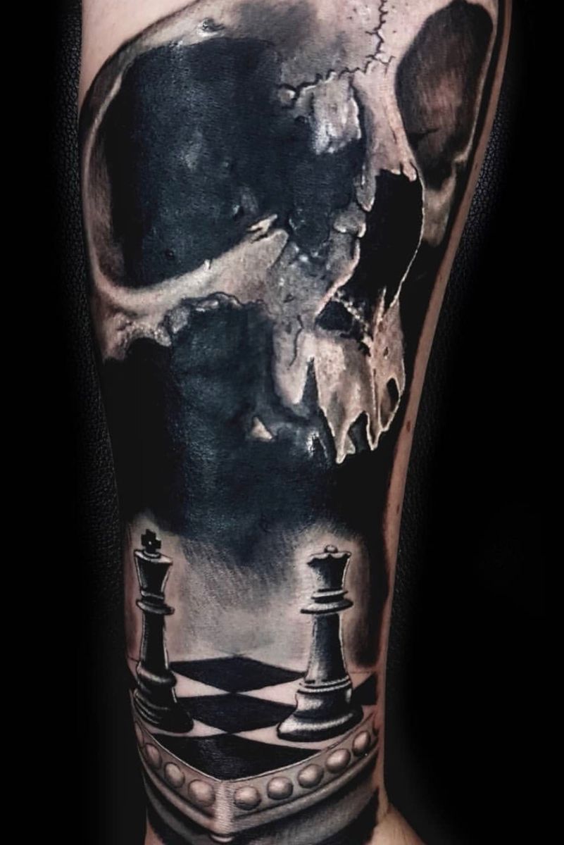 Tattoo uploaded by Vintage Inx • Checkmate, skull and chess board by ...