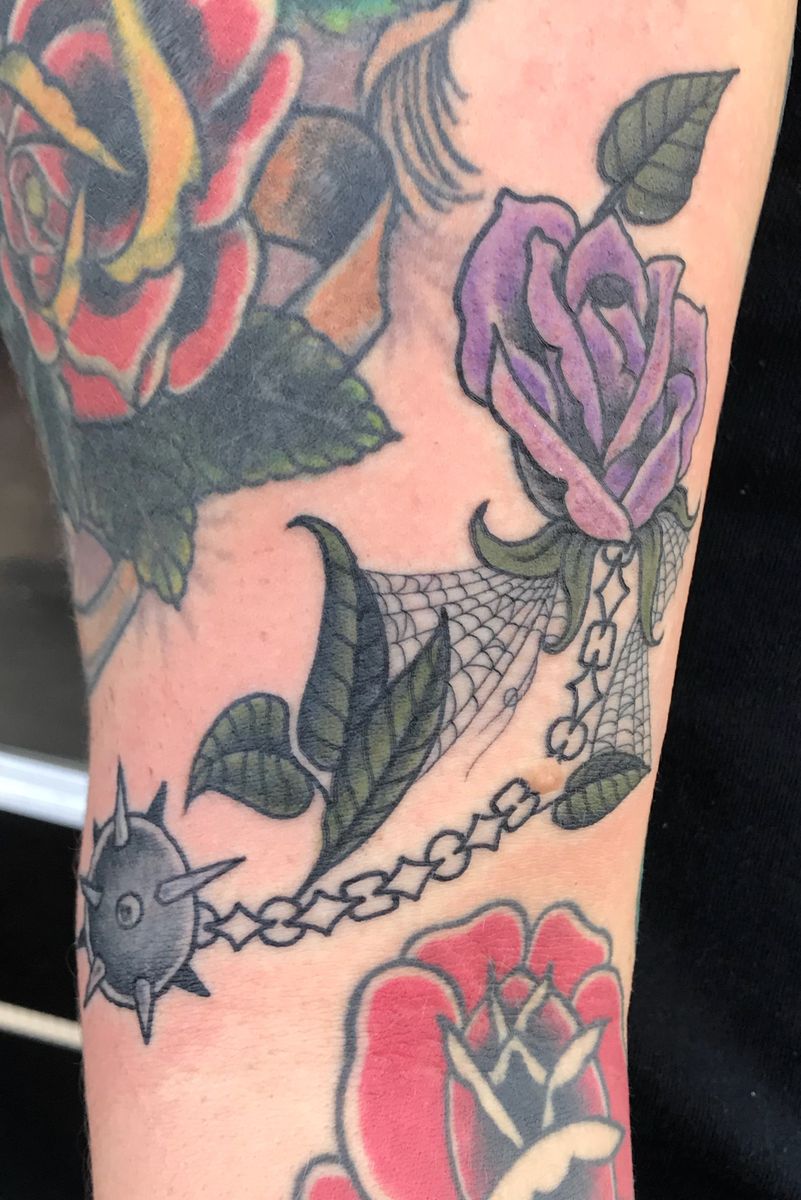 Tattoo uploaded by Mike Sin • Traditional rose mace with single needle ...