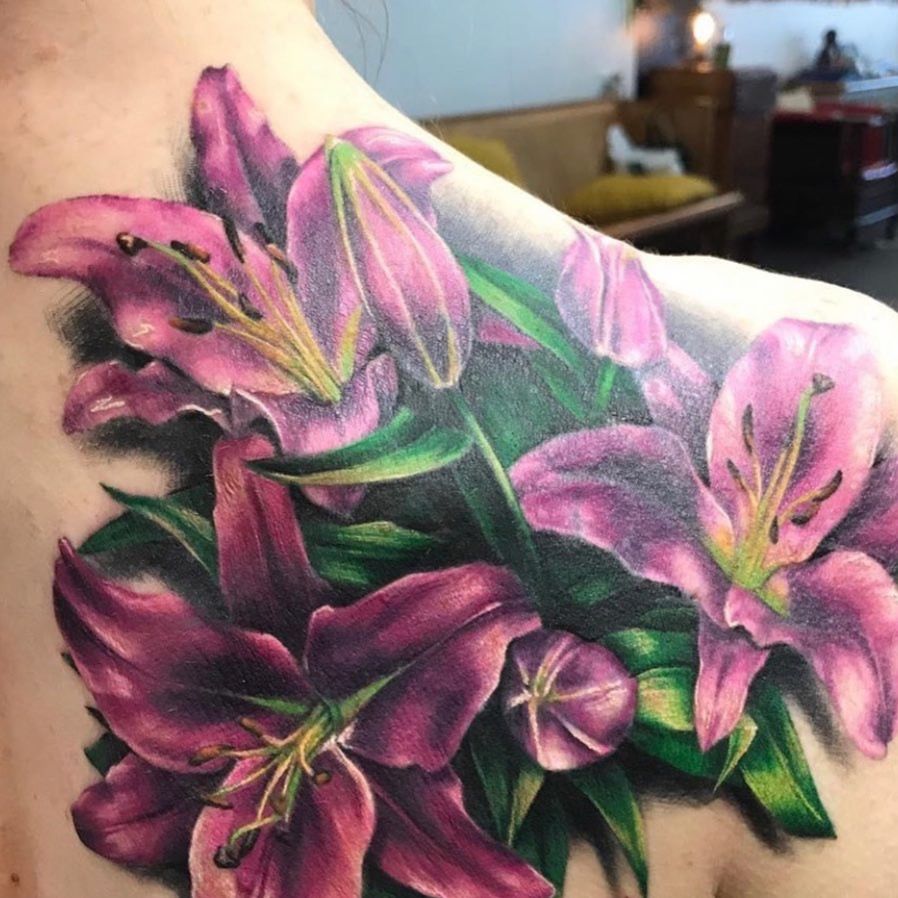 Purple Tiger Lily Flower Tattoo