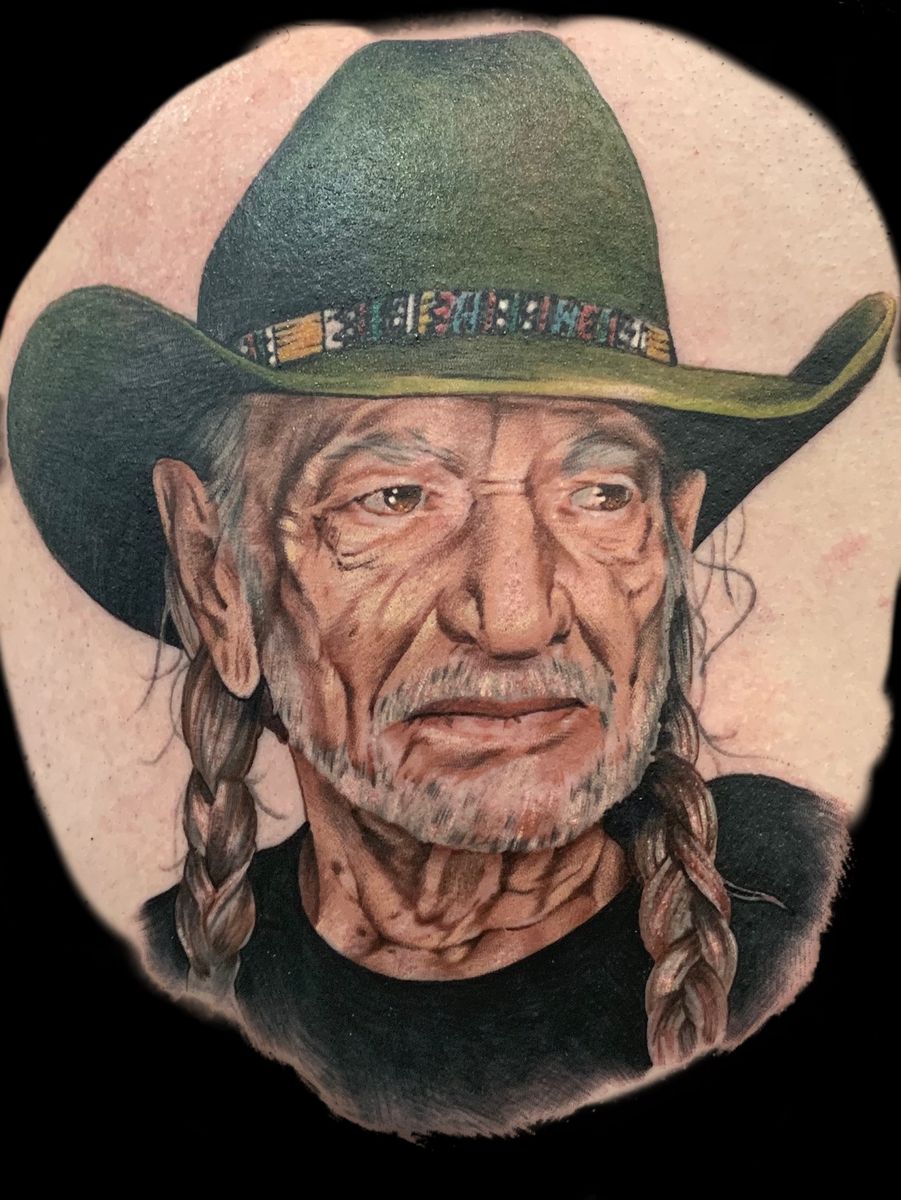 Tattoo uploaded by Adam Corbell • Willie Nelson color portrait on my ...