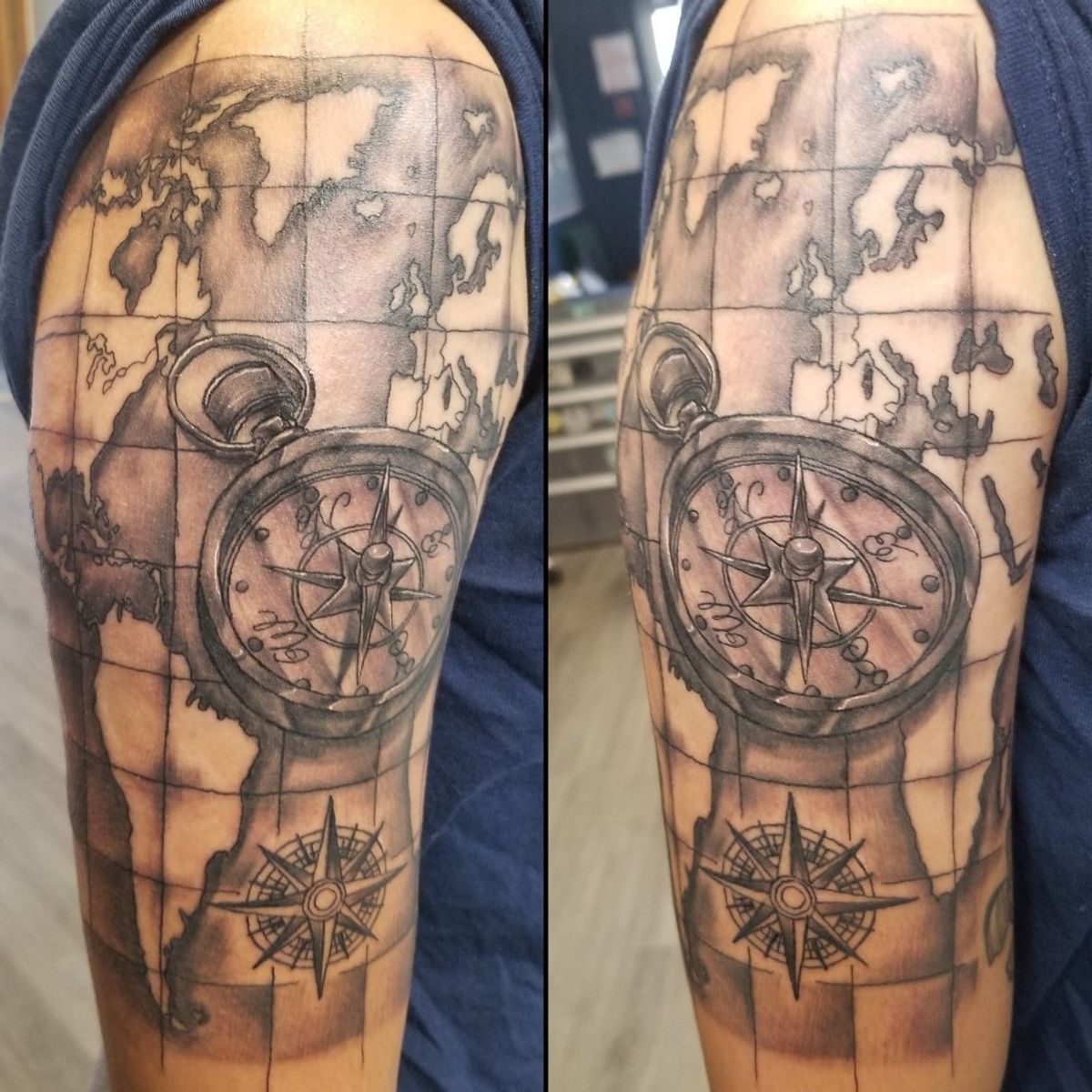 Tattoo uploaded by Rodney Savage • Compass and map half sleeve • Tattoodo