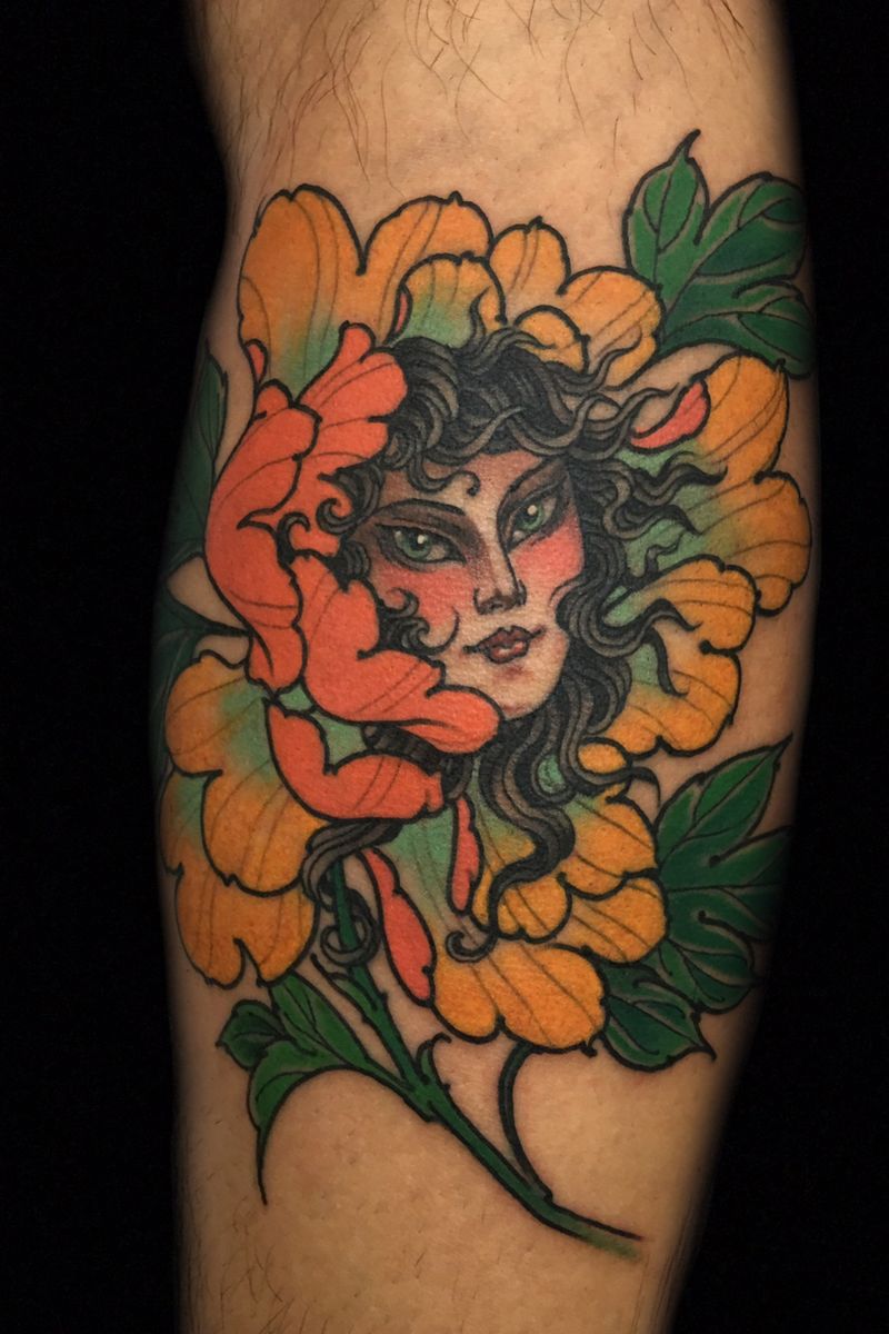 Tattoo uploaded by Claudia De Sabe • Peony and girl face • Tattoodo