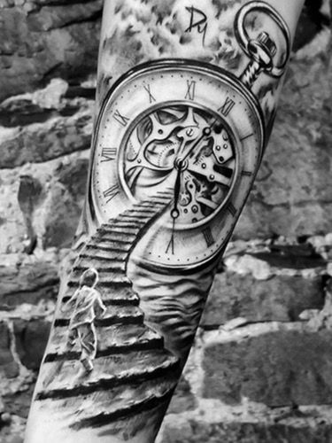 Clock stairs tattoo design - Bronctattooaus.com