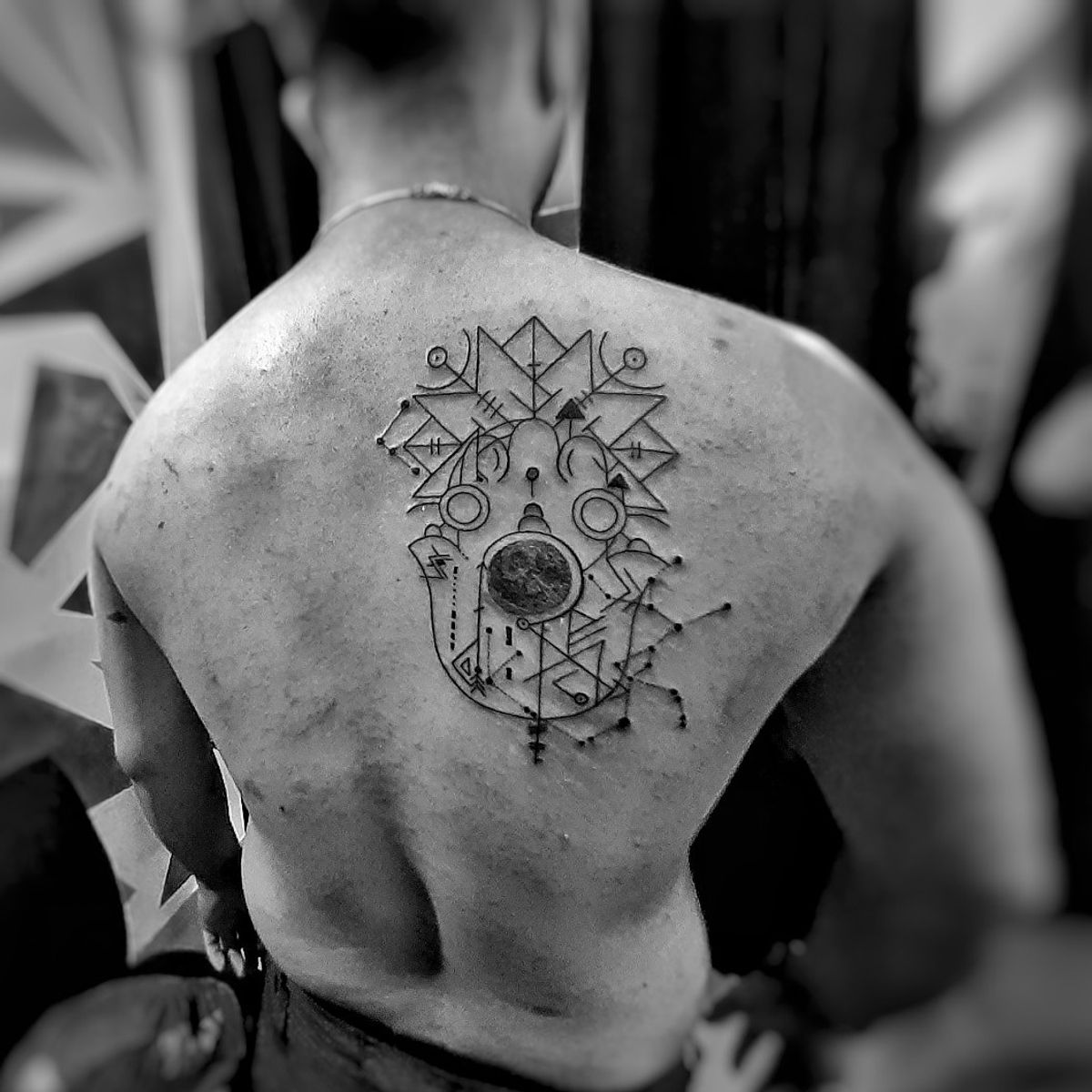 Tattoo uploaded by Gaurav • Custom geometric hamsa. Rune of protection ...