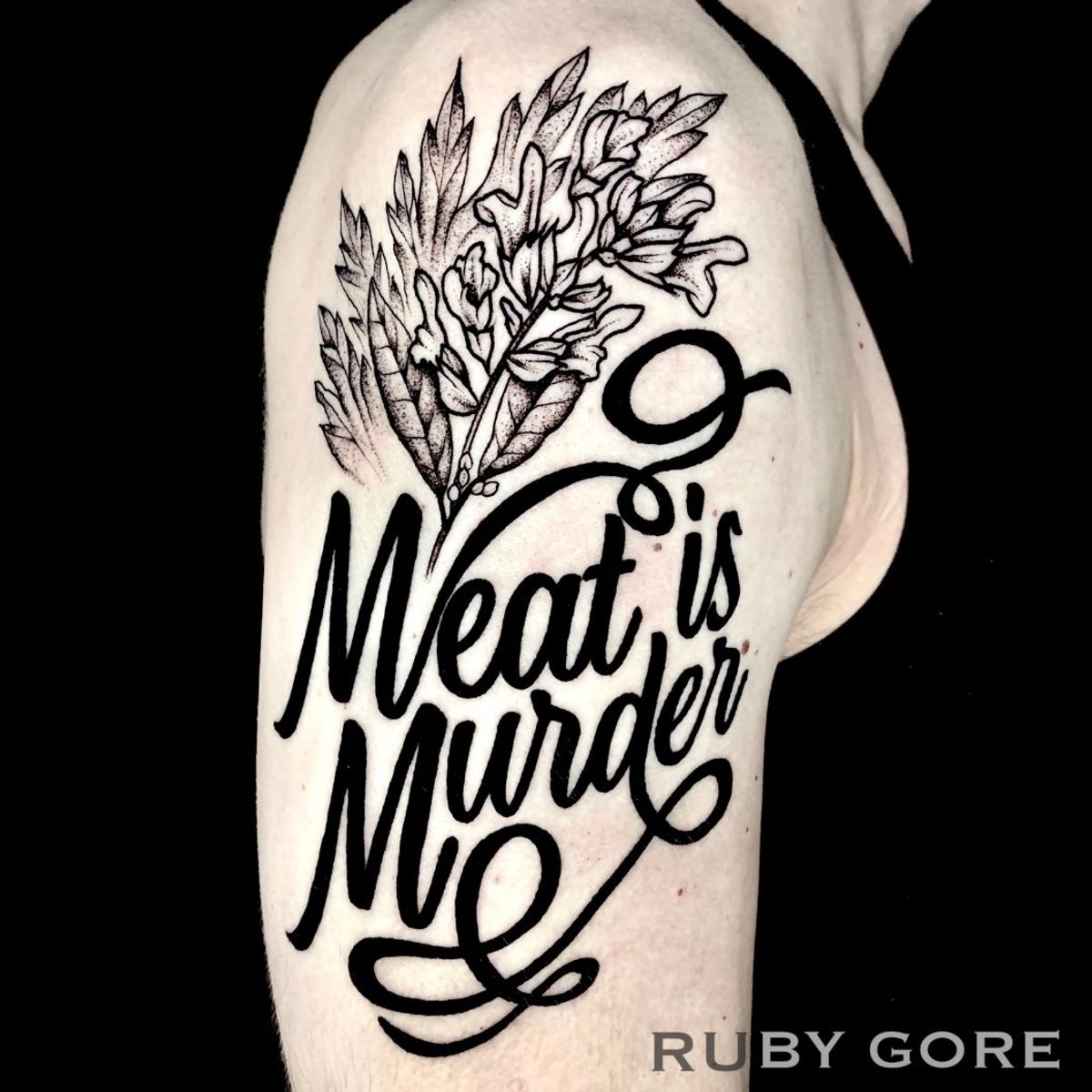 Tattoo uploaded by Ruby Gore • Blackwork meat is murder tattoo https://www.instagram.com ...