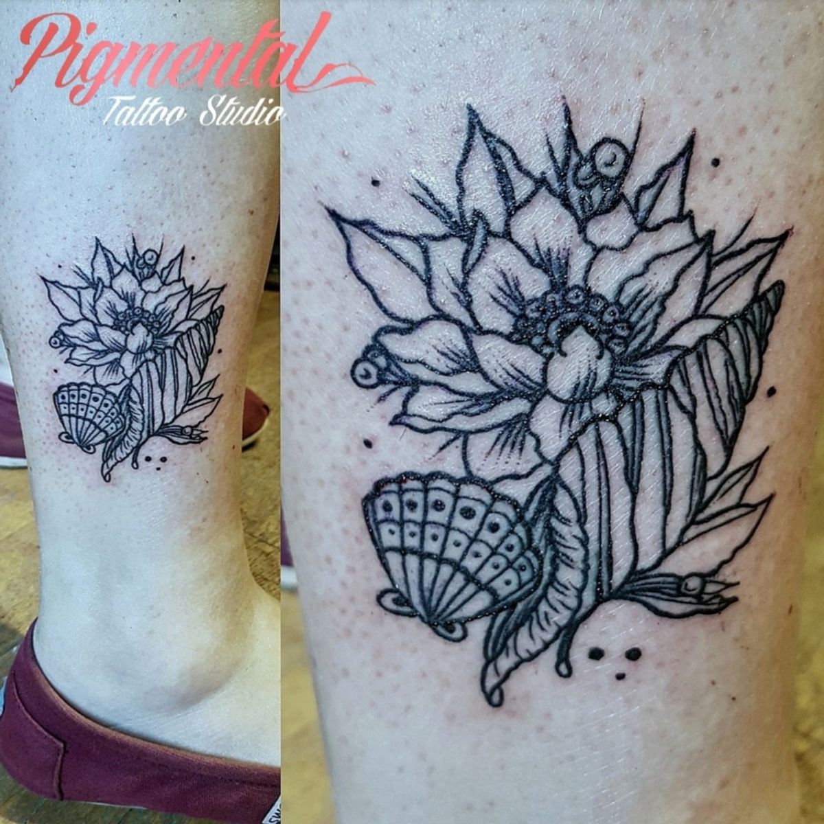 Tattoo uploaded by Pigmental Tattoos • Linework Flower & Seashells # ...