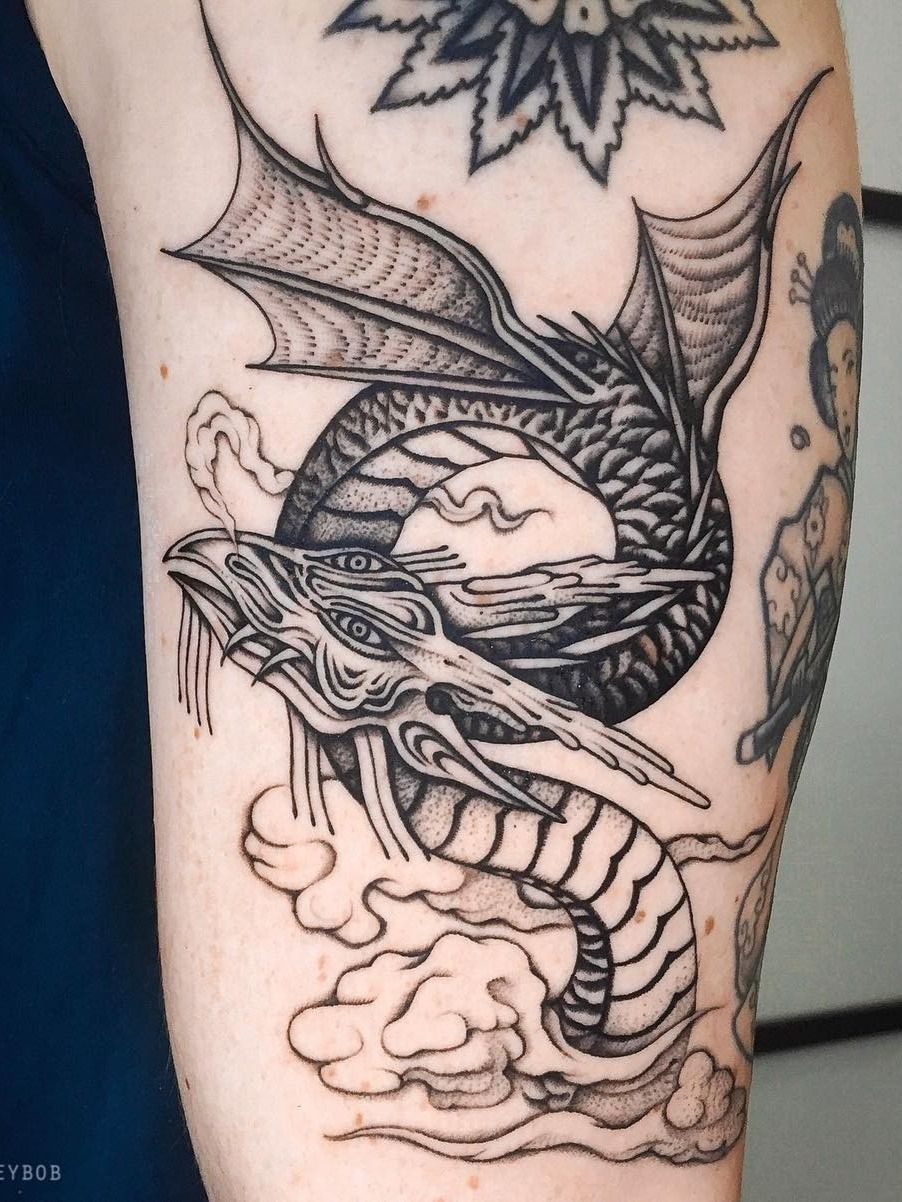 Flying Fire Dragon Tattoo