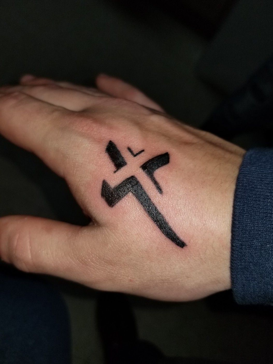 Small Cross Tattoo On Hand For Men