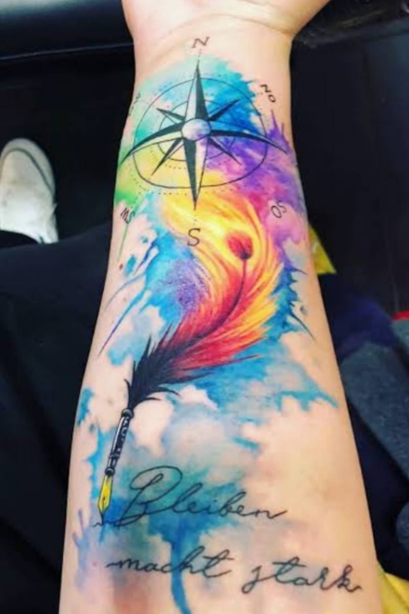 Tattoo uploaded by Rissole • Phoenix feather compass • Tattoodo