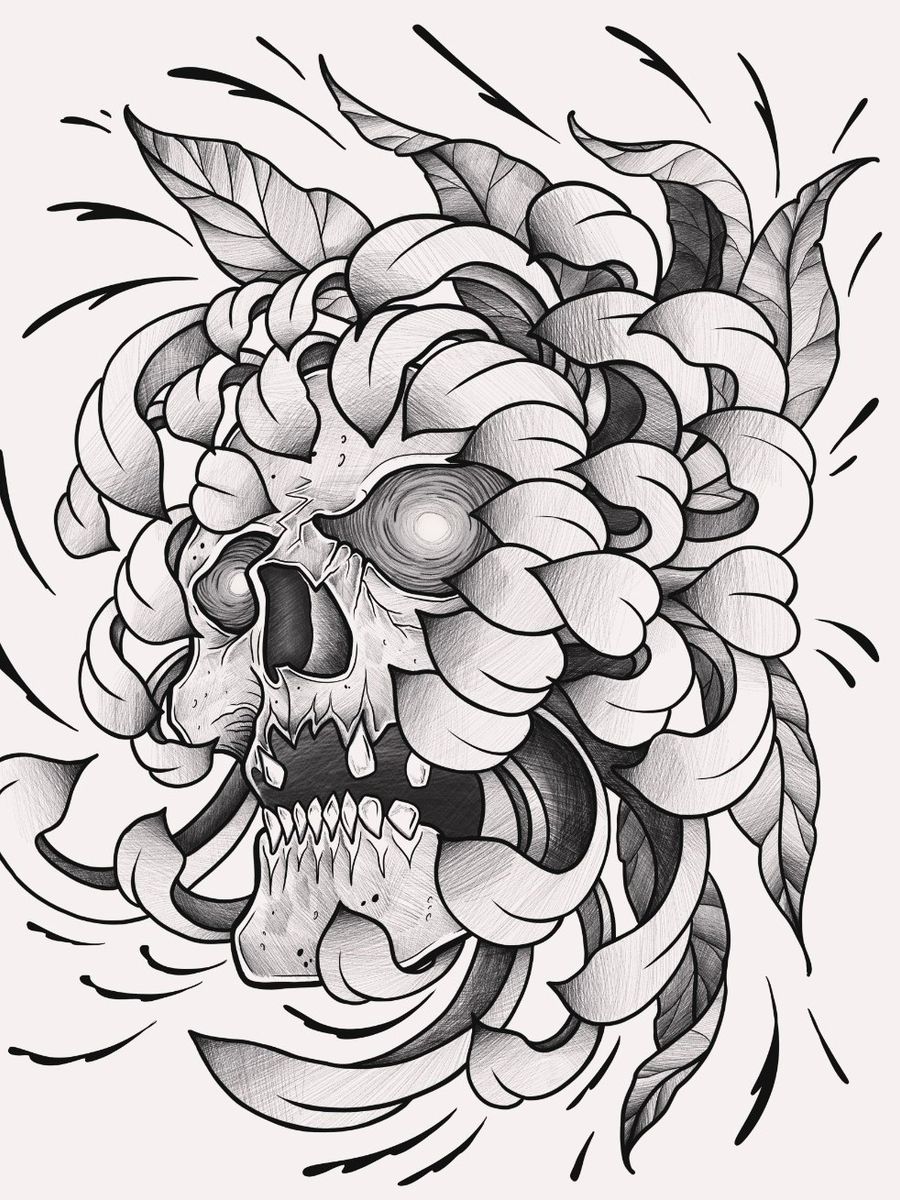 Tattoo uploaded by Giacomo Girardi • Skull and chrysanthemums • Tattoodo
