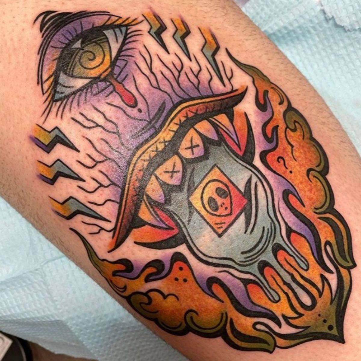 Tattoo uploaded by Depiction Tattoo • A crazy illustrated face by ...