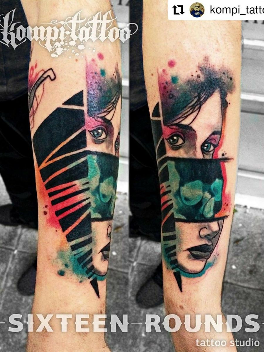 Tattoo uploaded by Tasos Con • Splitting headache. Girl and skull with ...