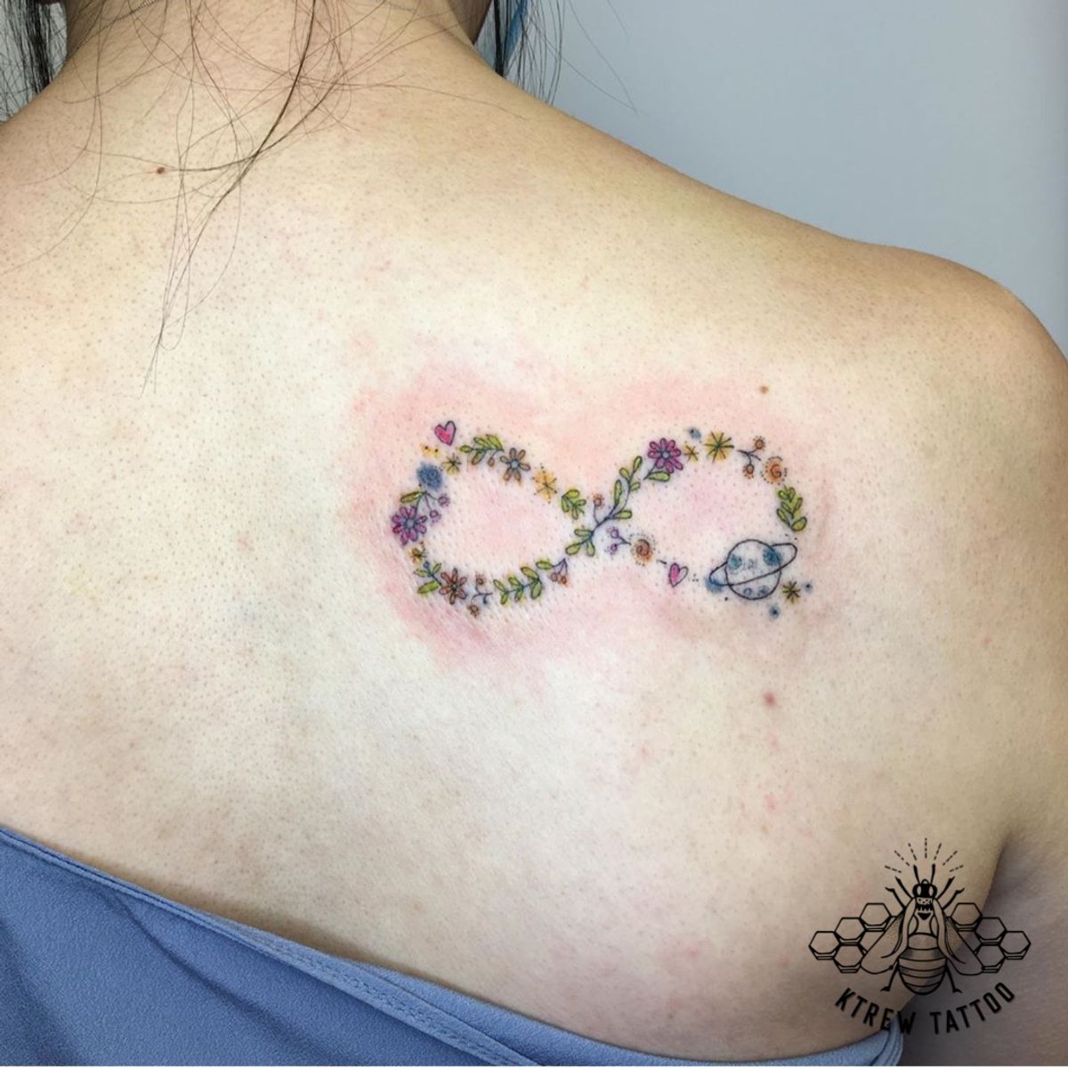 Tattoo uploaded by KTREW Tattoo • Floral & Saturn Infinity Fine-line ...