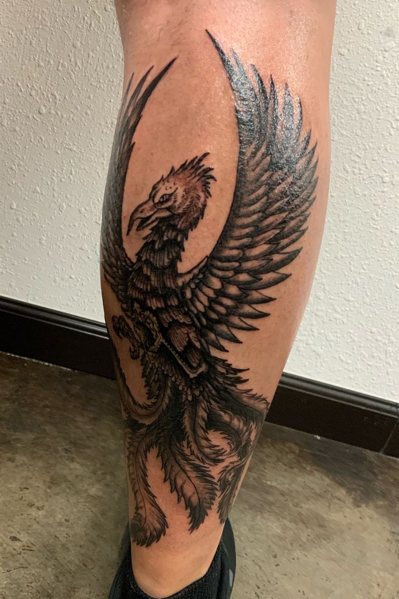 Tattoo uploaded by Raymond Rodriguez • Phoenix on a calf • Tattoodo