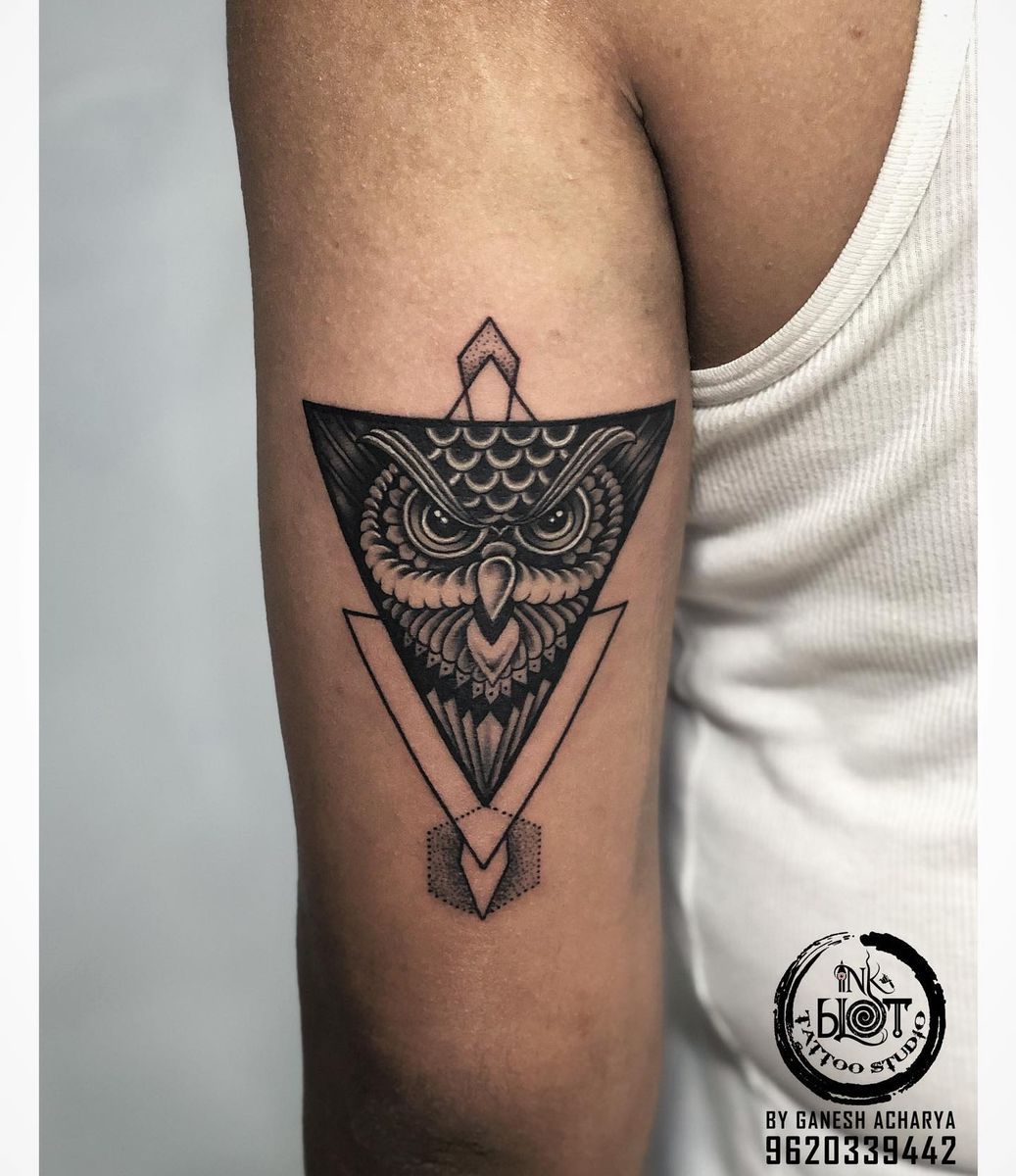 Tattoo uploaded by Inkblot tatoo studio • Geometric Owl tattoo done by ...