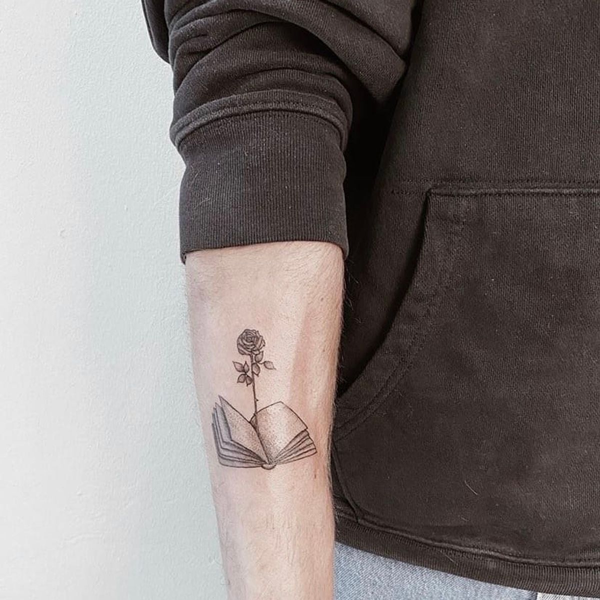Tattoo uploaded by Jacco Vink • Fineline rose growing out of a book ...