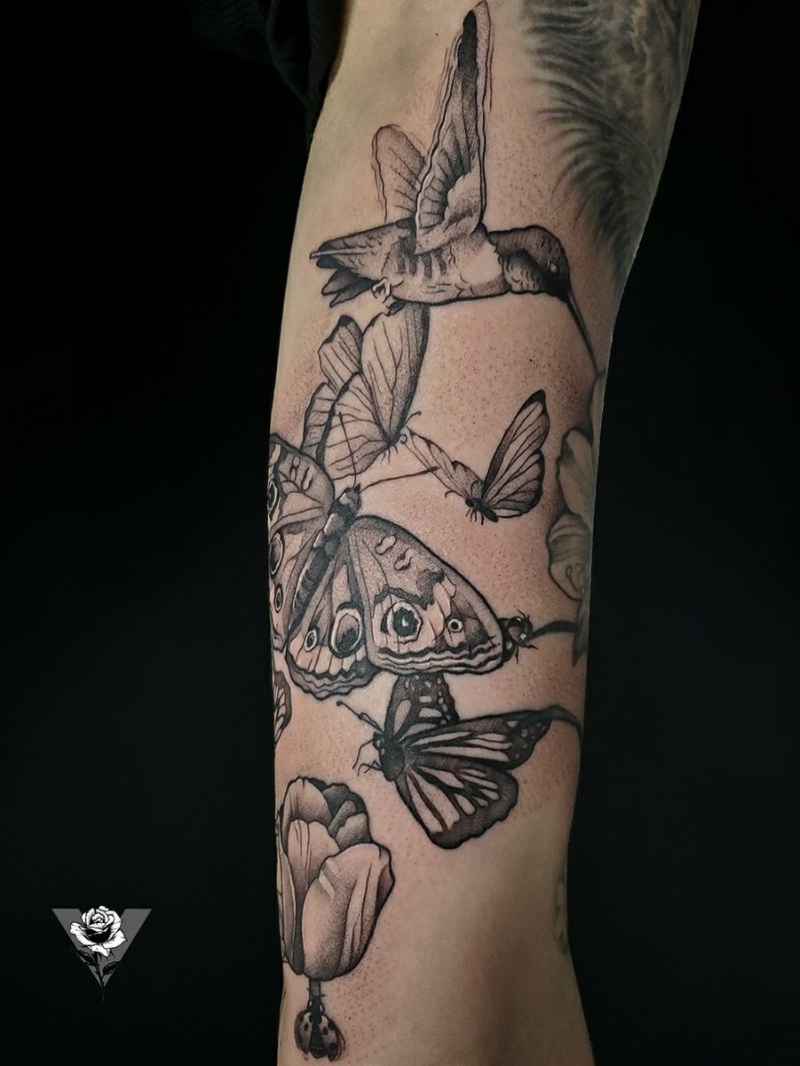Tattoo uploaded by V • Spring fields Butterflies, hummingbird, ladybug ...