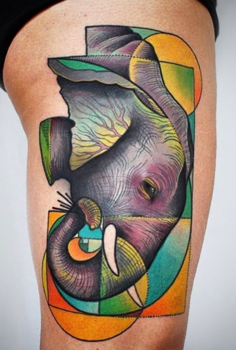 Tattoo uploaded by la Malapulga • Elephant leg neo trad • Tattoodo