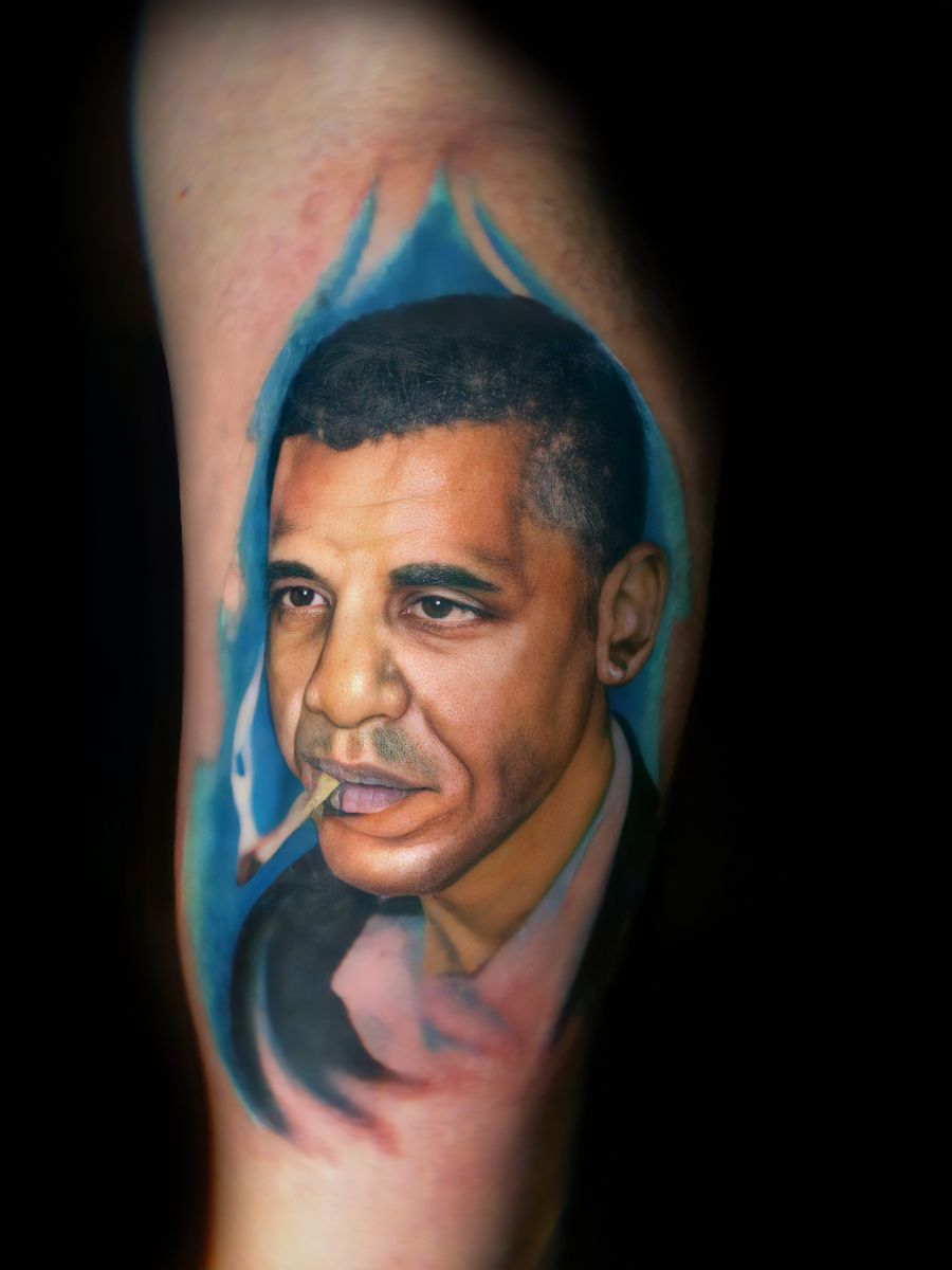 Tattoo uploaded by Chucky Holden • Color portrait of Obama • Tattoodo