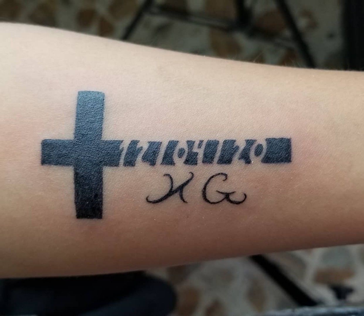 Cross with date tattoo - Bronctattooaus.com