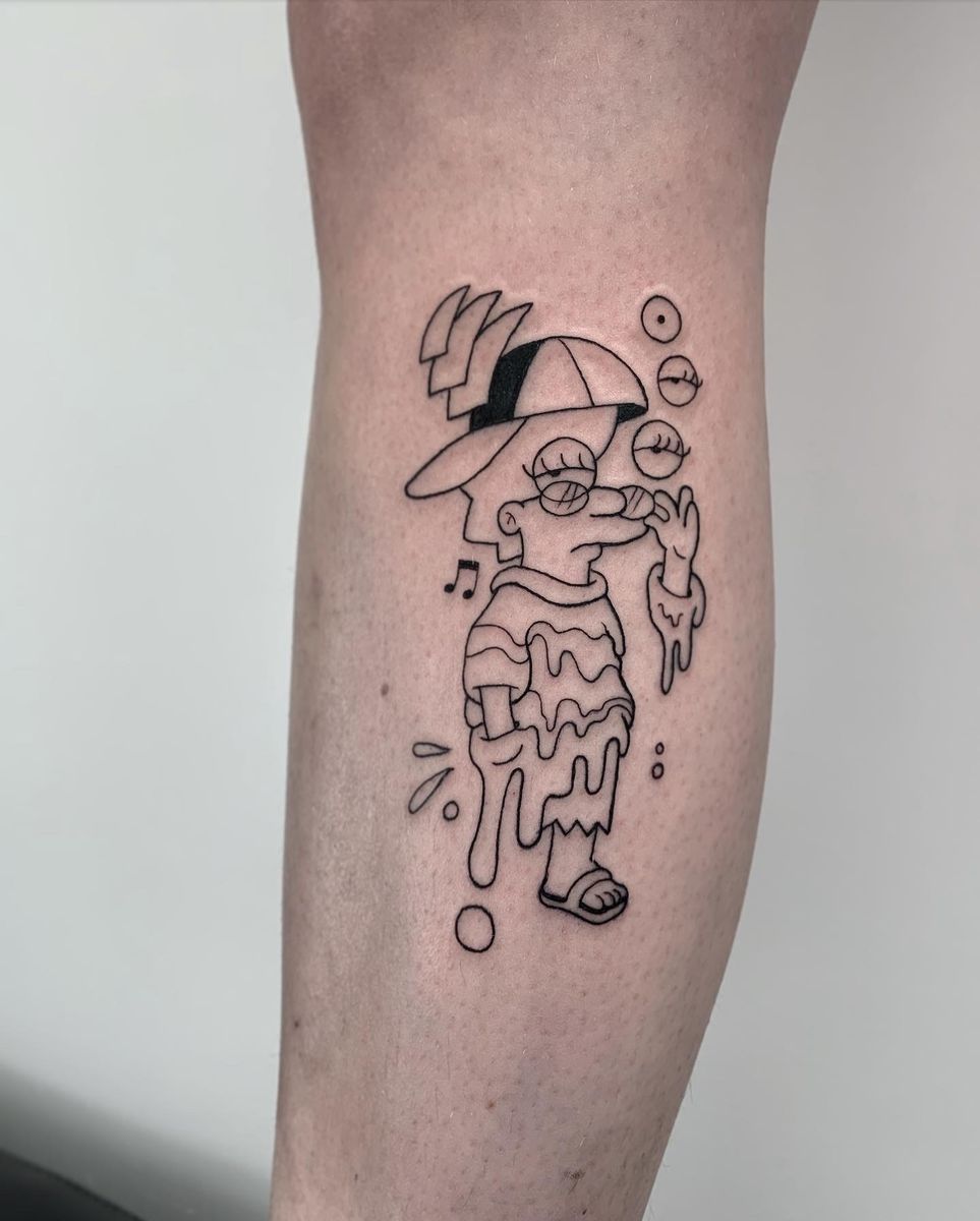 Illustrative forearm tattoo with girl and cap • Tattoo uploaded by ...