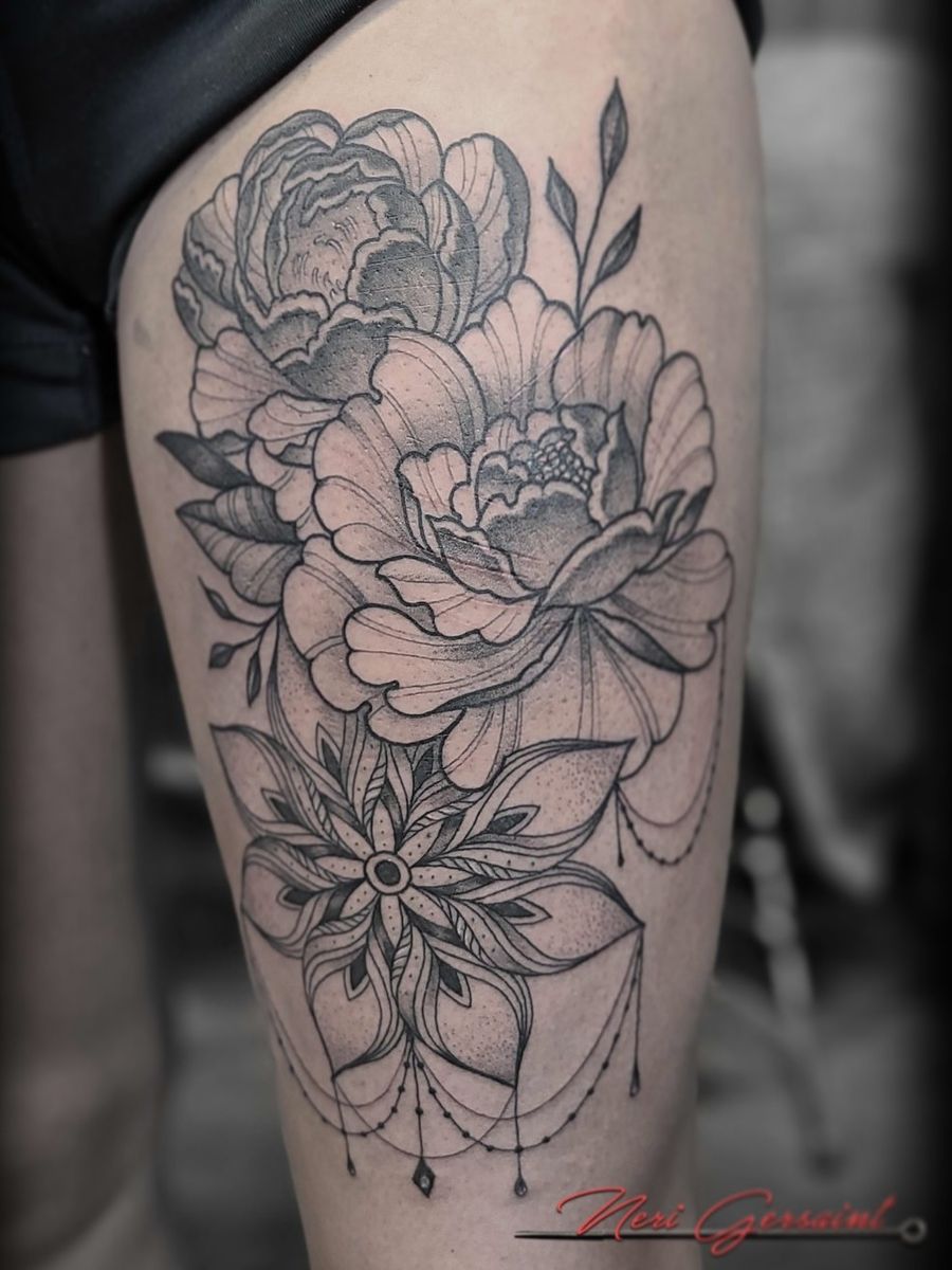 Tattoo uploaded by Neri Gersaint • Peonies flower & mandala • Tattoodo