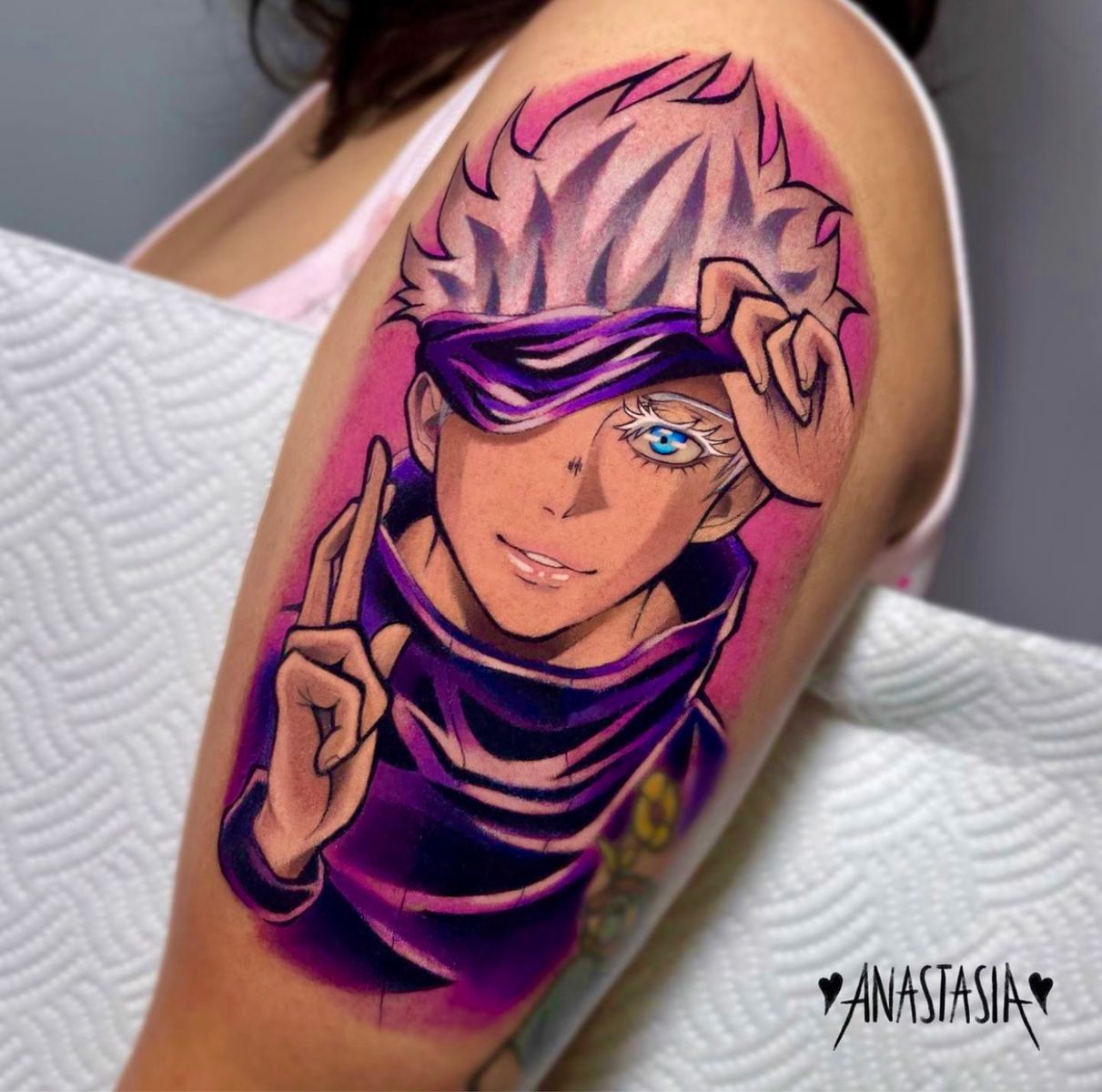 Tattoo uploaded by Anastasia • Gojo Satoru 😈💖 #jjk #anime • Tattoodo